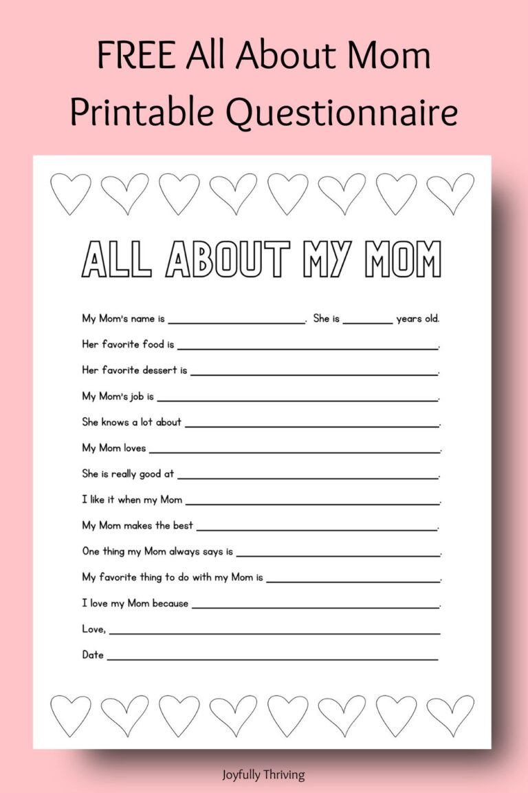 Free Mother's Day Printable Questionnaires - A Special Gift Idea